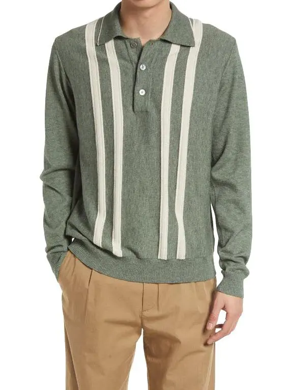 Wood Wood Cooper Stripe Merino Wool Polo Sweater - Light Green