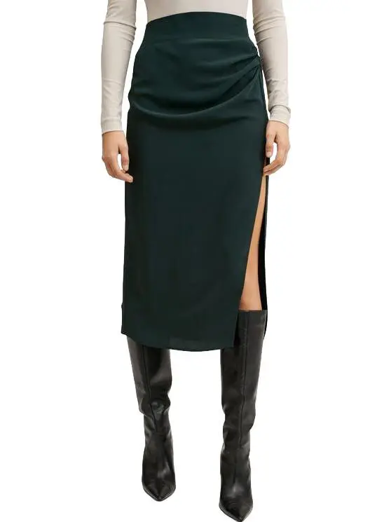 Mango Vent Midi Skirt - Dark Green