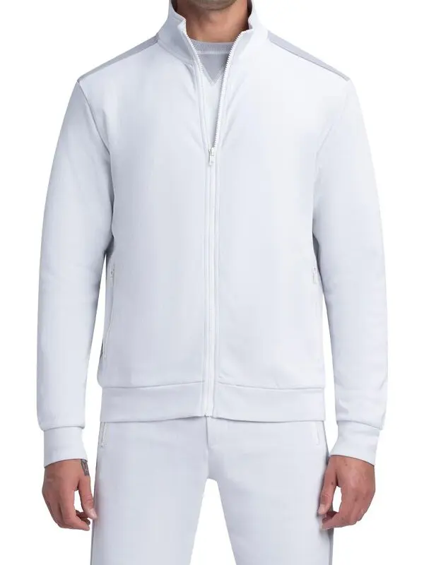 Bugatchi Comfort Cotton Blend Full Zip Sweatshirt - Chalk