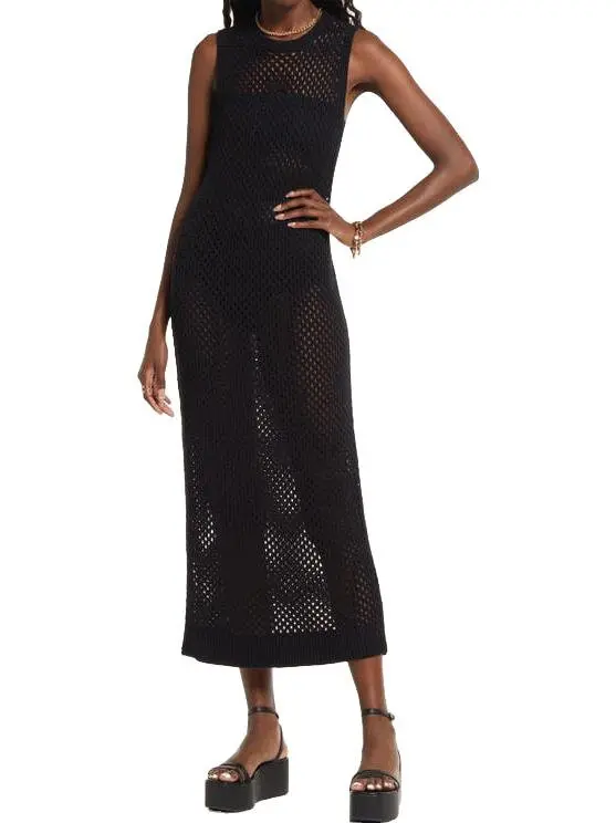 OPEN EDIT Open Stitch Sleeveless Sweater Dress - Black