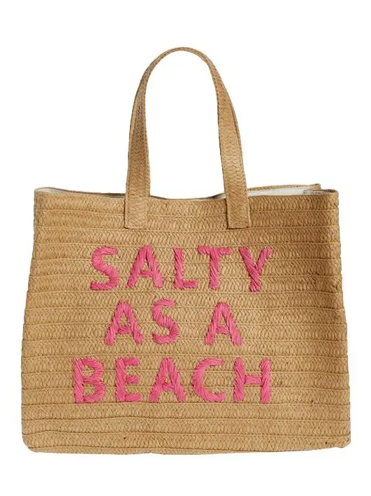 BTB LOS ANGELES Beach Straw Tote - Sand/fuchsia