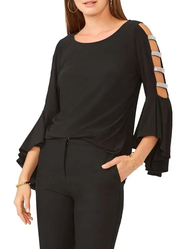 Chaus Ladder Trim Bell Sleeve Top - Black
