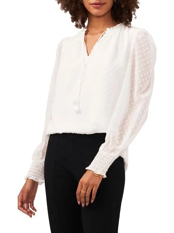 Chaus Swiss Dot Tie Neck Blouse - Soft Ecru