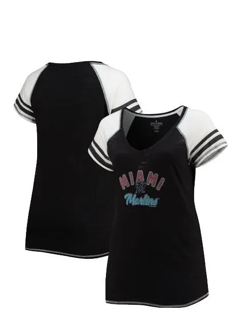 SOFT AS A GRAPE Miami Marlins Raglan V-neck T-shirt - Black