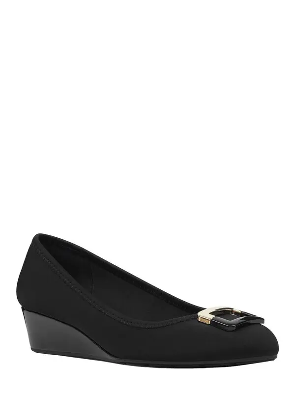 Bandolino Buckle Embellished Wedge Pumps - Black Patent - Xbl19