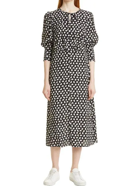 BOSS Daflori Balloon Sleeve Midi Dress - Black Fantasy