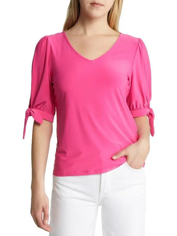 Chaus V-neck Tie Sleeve Blouse - Bright Rose