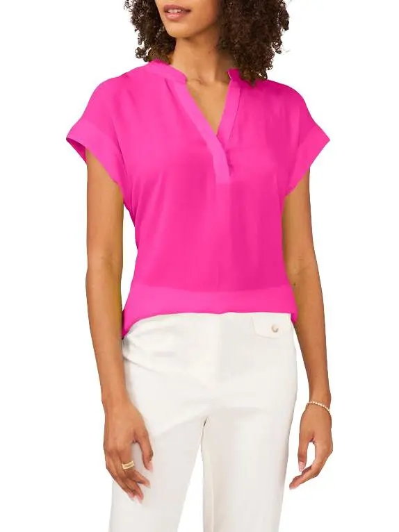 Chaus Split Neck Georgette Blouse - Fiercely Fuchsia