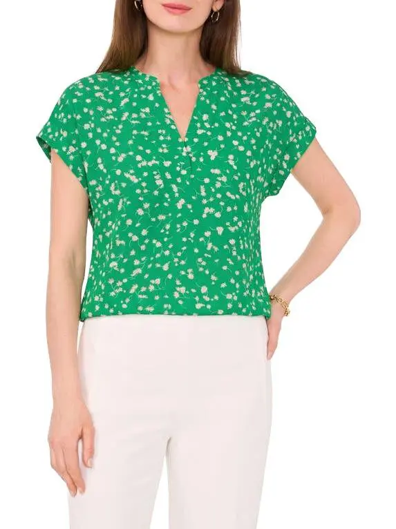 Chaus Split Neck Georgette Blouse - Lush Green