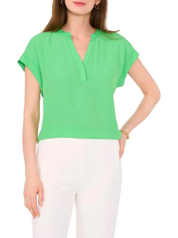 Chaus Split Neck Georgette Blouse - Vibrant Green