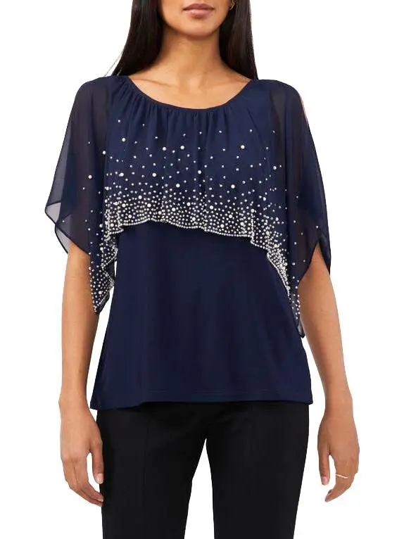 Chaus Beaded Cold Shoulder Top - Jbs Navy