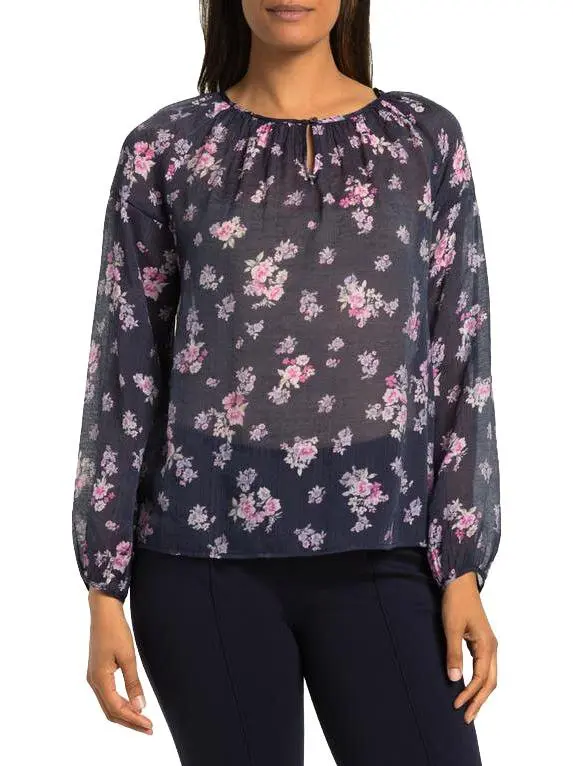 Vince Camuto Peaceful Bouquet Keyhole Blouse - Classic Navy
