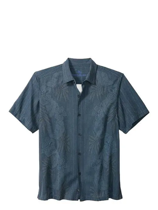 Tommy Bahama Bali Border Floral Jacquard Short Sleeve Silk Button-up Shirt - Navy