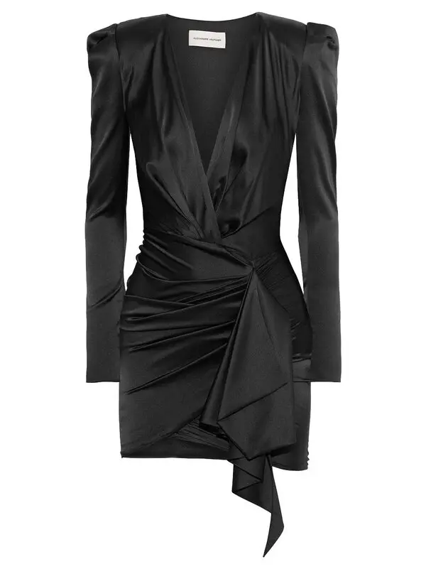 Alexandre Vauthier Draped Gathered Silk-blend Satin Mini Dress - Black