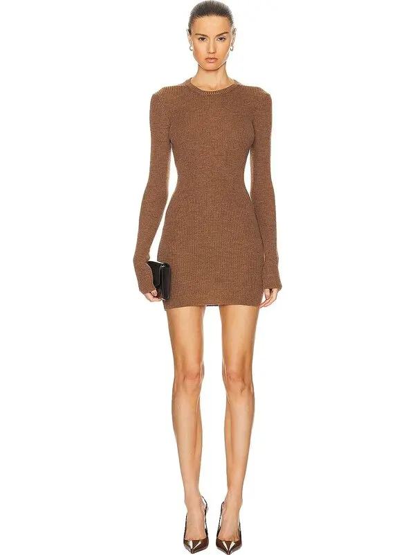 Wardrobe.NYC Ribbed Long Sleeve Mini Dress - Brown