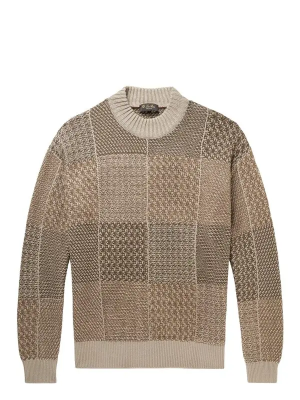 Loro Piana Patchwork Linen, Silk And Cotton-blend Sweater - Brown