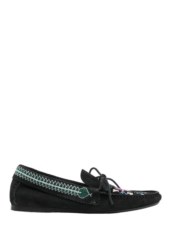 Isabel Marant Embroidered Suede Loafers - Black