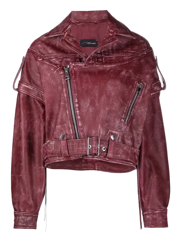 MANOKHI Oversized Leather Biker Jacket - Red