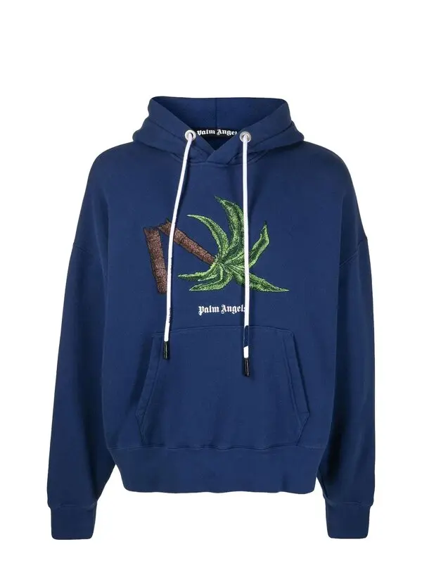 Palm Angels Broken Palm Logo Hoodie - Blue