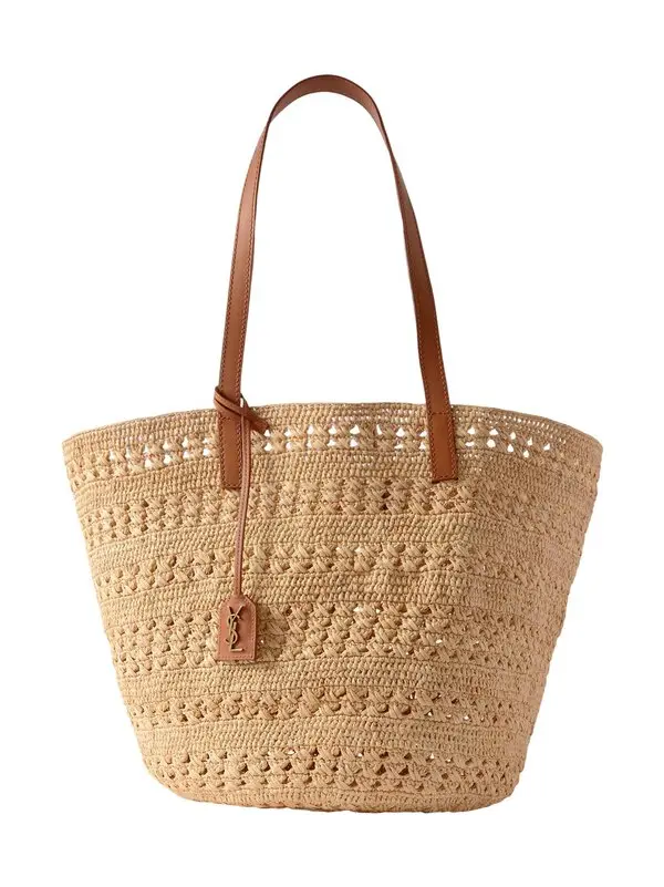 Saint Laurent Panier Medium Leather-trimmed Raffia Tote Bag - Neutrals