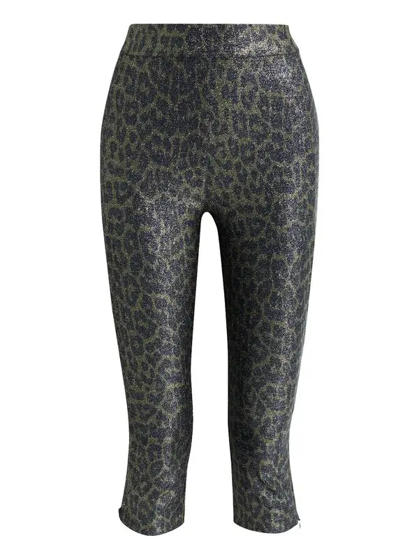 GANNI Cropped Metallic Leopardprint Stretchjersey Leggings - Animal Print