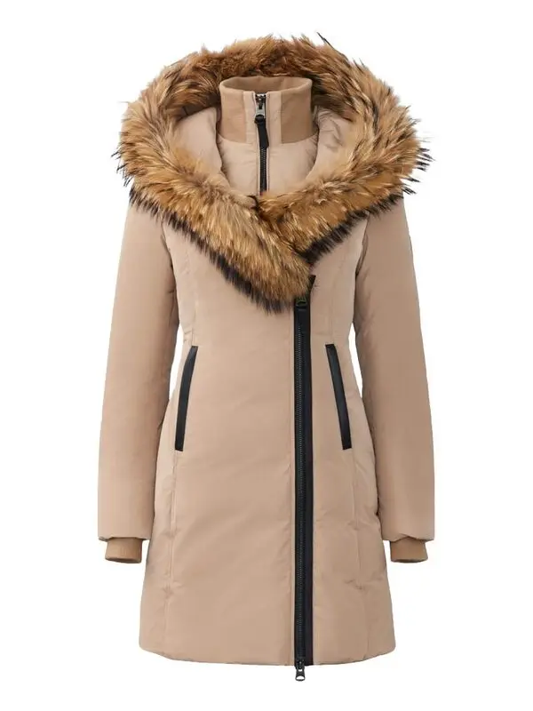 Mackage Kay-f Fitted Down Coat With Natural Fur Collar - Camel