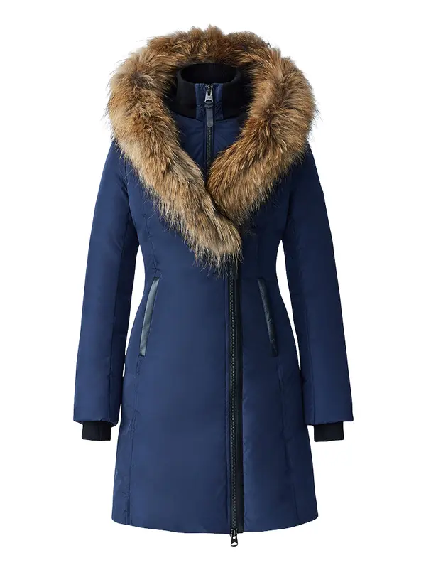 Mackage Kay-f Fitted Down Coat With Natural Fur Collar - Navy