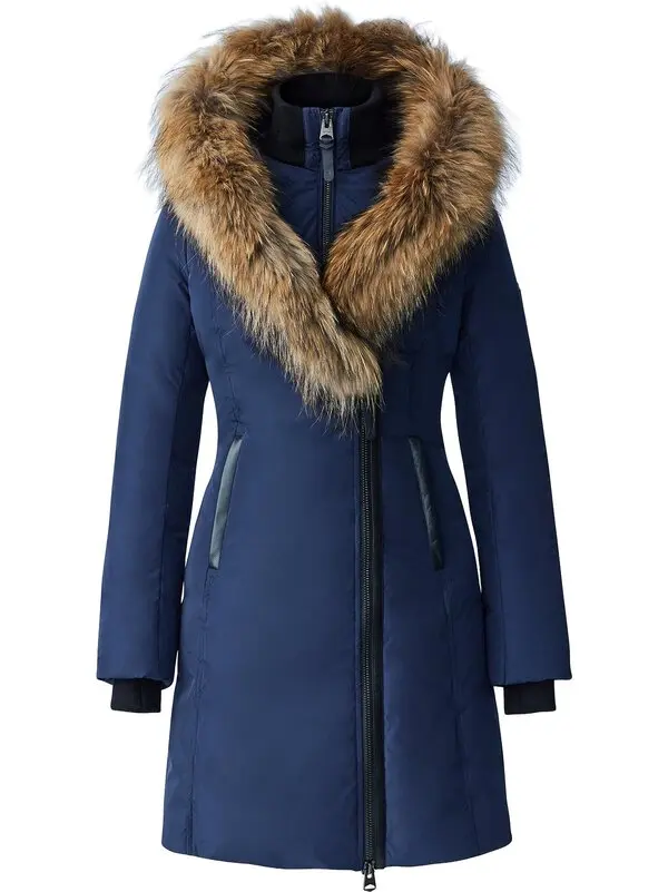 Mackage Kay-f Fitted Down Coat With Natural Fur Collar - Navy
