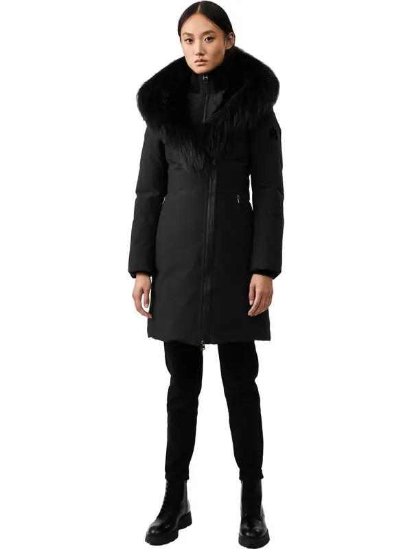 Mackage Trish-x Down Coat With Silver Fox Fur Collar - Black-black