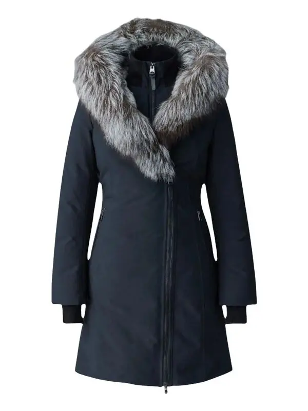 Mackage Trish-x Down Coat With Silver Fox Fur Collar - Black