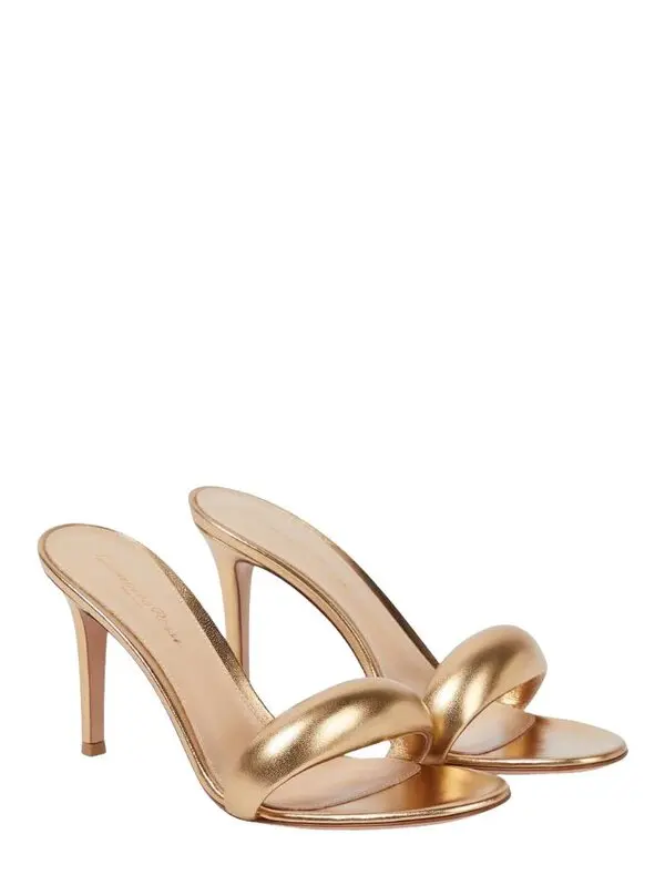 GIANVITO ROSSI Bijoux 85 Metallic Leather Mules - Gold