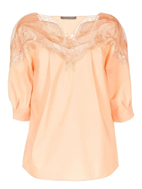 Alberta Ferretti Lace Detail Puff Sleeve Blouse - Orange