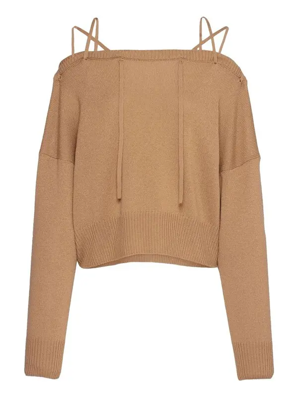Prada Tie-fastening Off-shoulder Jumper - Neutrals