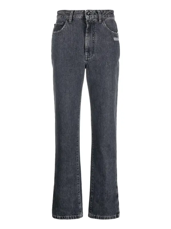 Off-White Dark Cotton Blend Straight Leg Jeans - Grey