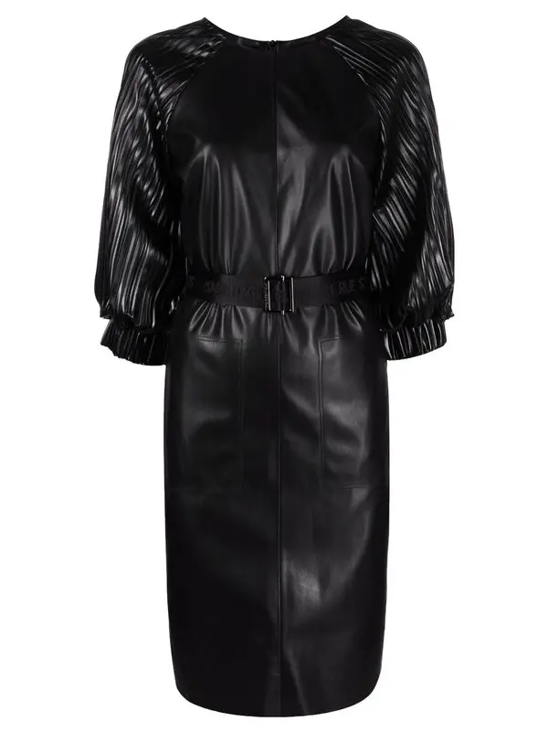 Karl Lagerfeld Belted Faux-leather Dress - Black
