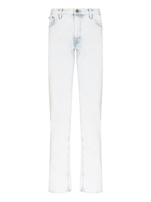 Off-White Diag-stripe Print Slim Fit Jeans - Blue