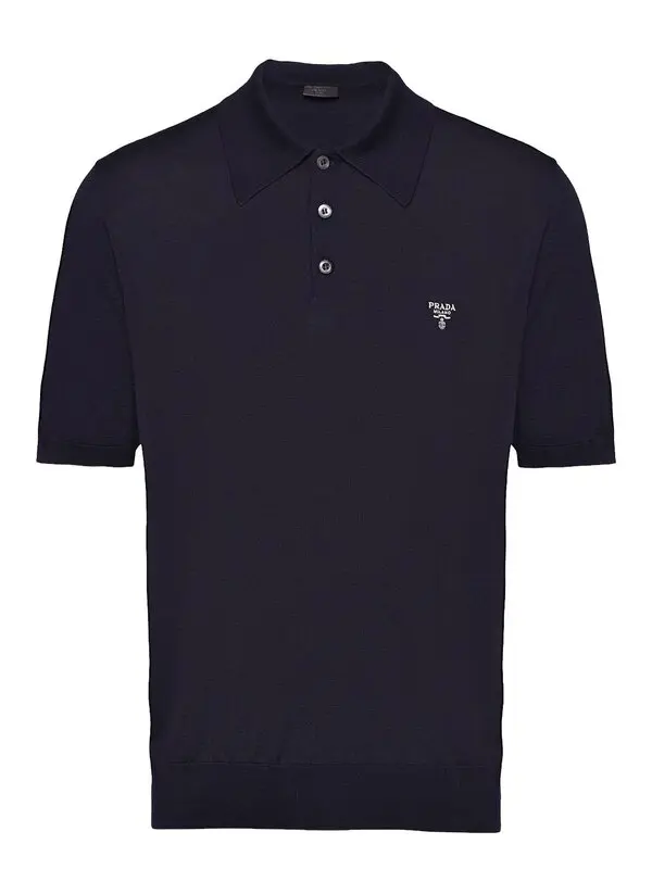 Prada Logo-embroidered Wool Polo Shirt - Blue