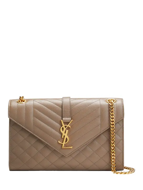 Saint Laurent Envelope Triquilt Medium Shoulder Bag - Taupe