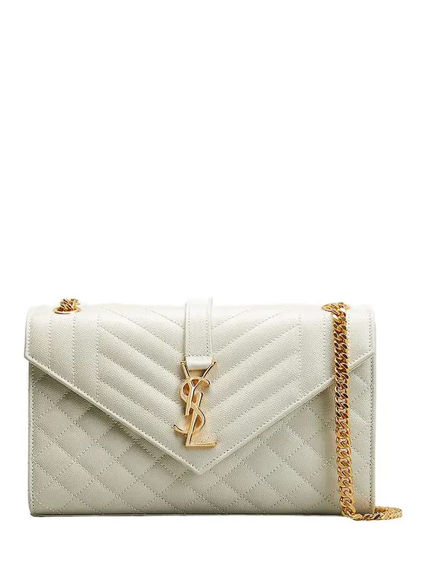 Saint Laurent Envelope Triquilt Medium Shoulder Bag - White