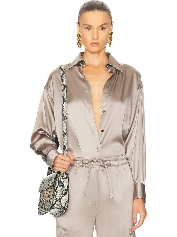 TOM FORD Silk Satin Relaxed Shirt - Dark Silver