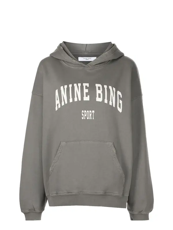 ANINE BING Harvey Combed-cotton Hoodie - Grey