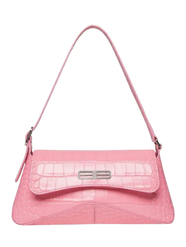Balenciaga Xx Flap Crocodile Embossed Leather Shoulder Bag - Pink
