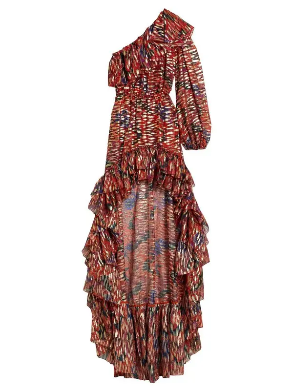 Dundas One-shoulder Printed Silk-chiffon Maxi Dress - Crimson