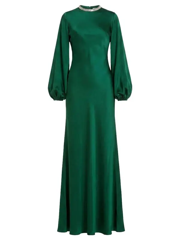 Mac Duggal Ieena Satin Sheath Gown - Emerald