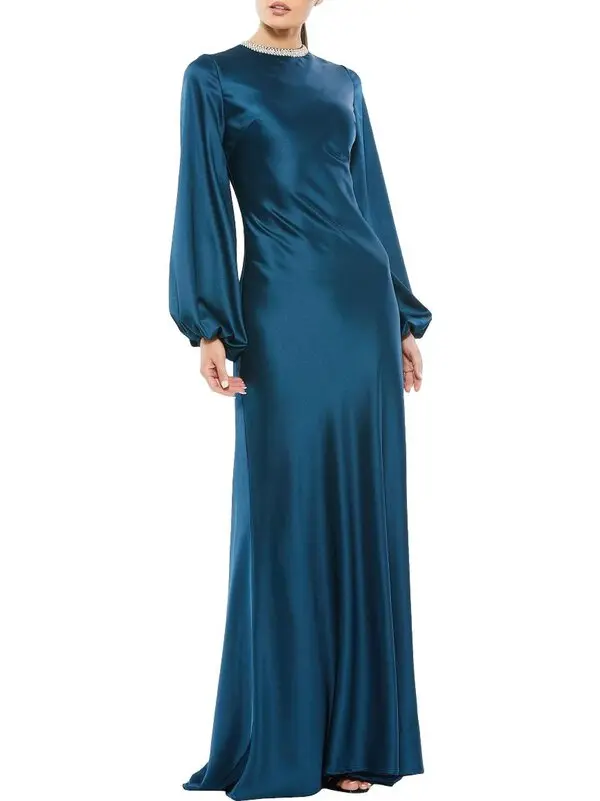 Mac Duggal Ieena Satin Sheath Gown - Sapphire