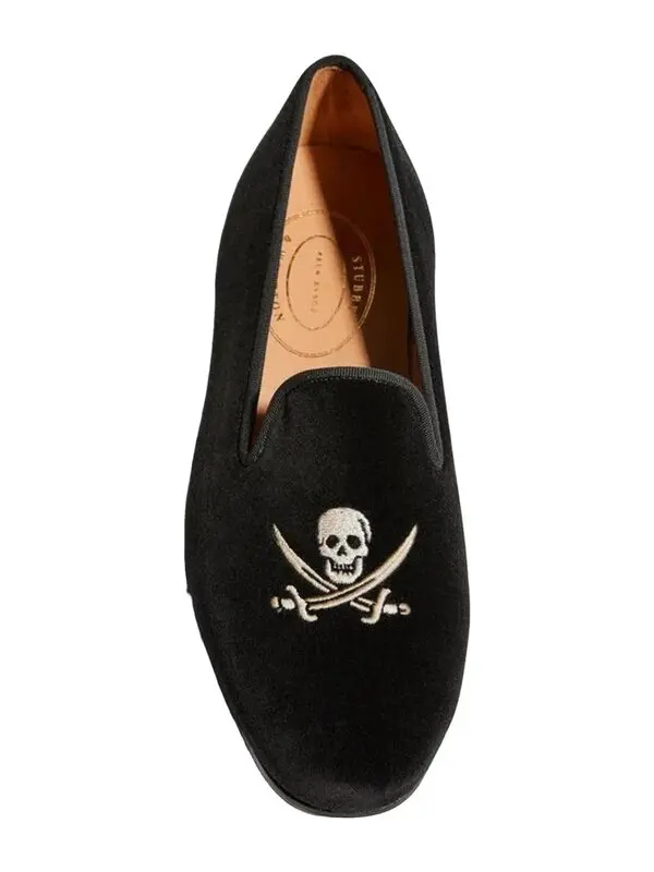 Stubbs & Wootton Jolly Roger Skull Embroidered Slippers - Black
