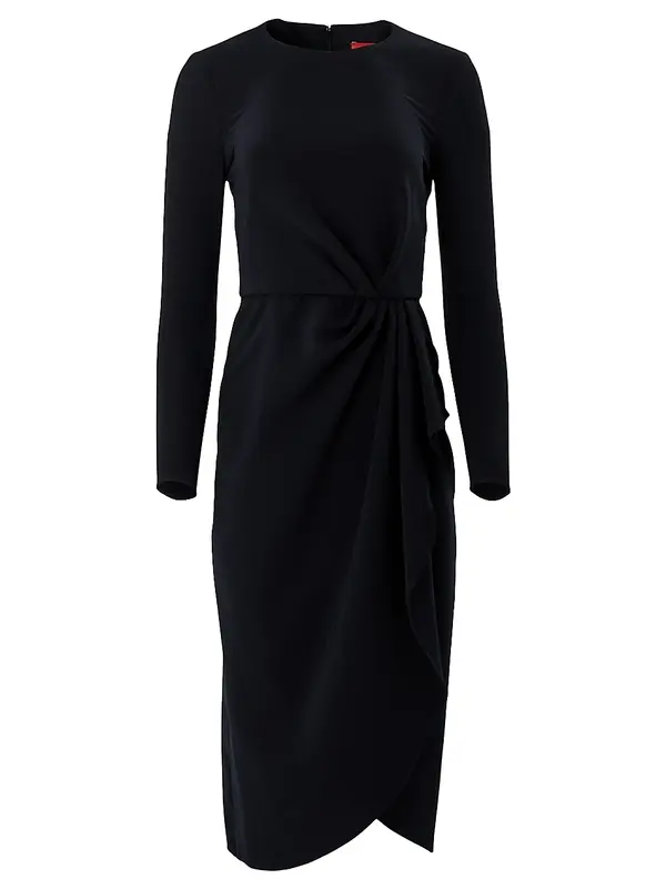 Carolina Herrera Draped Long-sleeve Midi Dress - Black