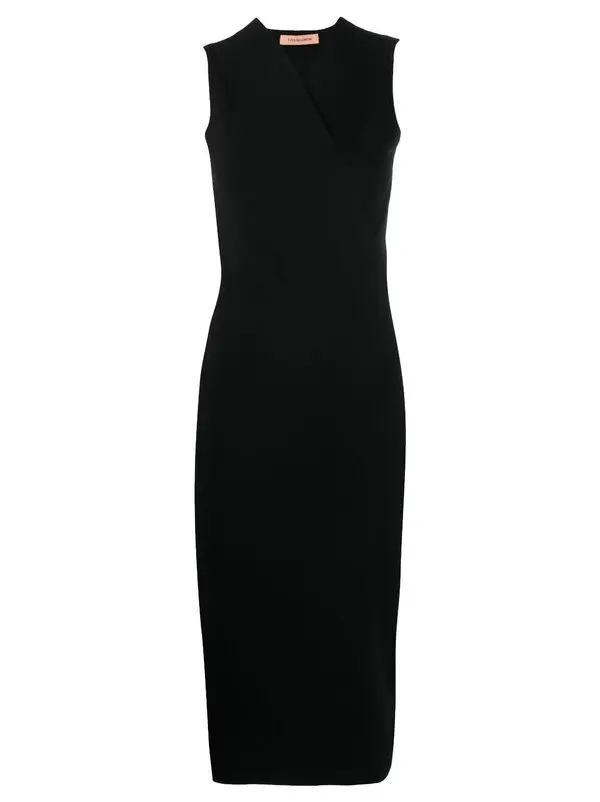 YVES SALOMON Wrapped V-neck Midi Dress - Black