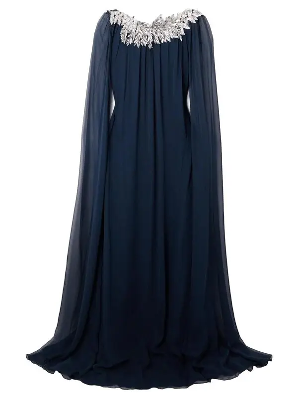 Oscar De La Renta Cape-effect Embellished Silk-chiffon Gown - Blue