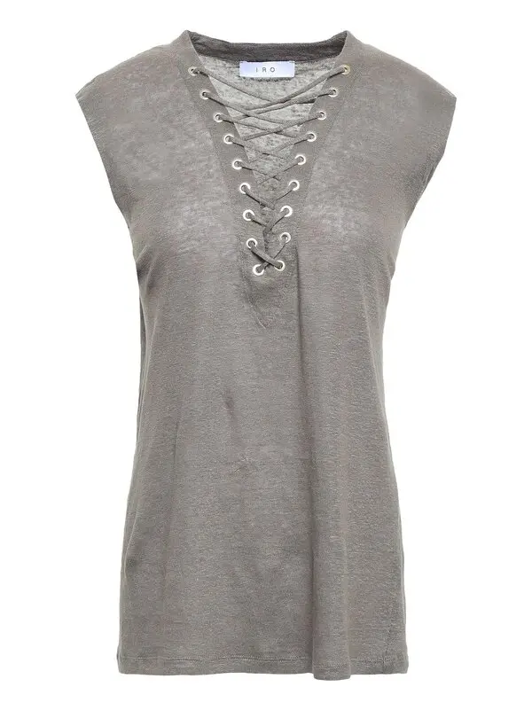 IRO PARIS Tissa Lace-up Linen-jersey Top - Gray